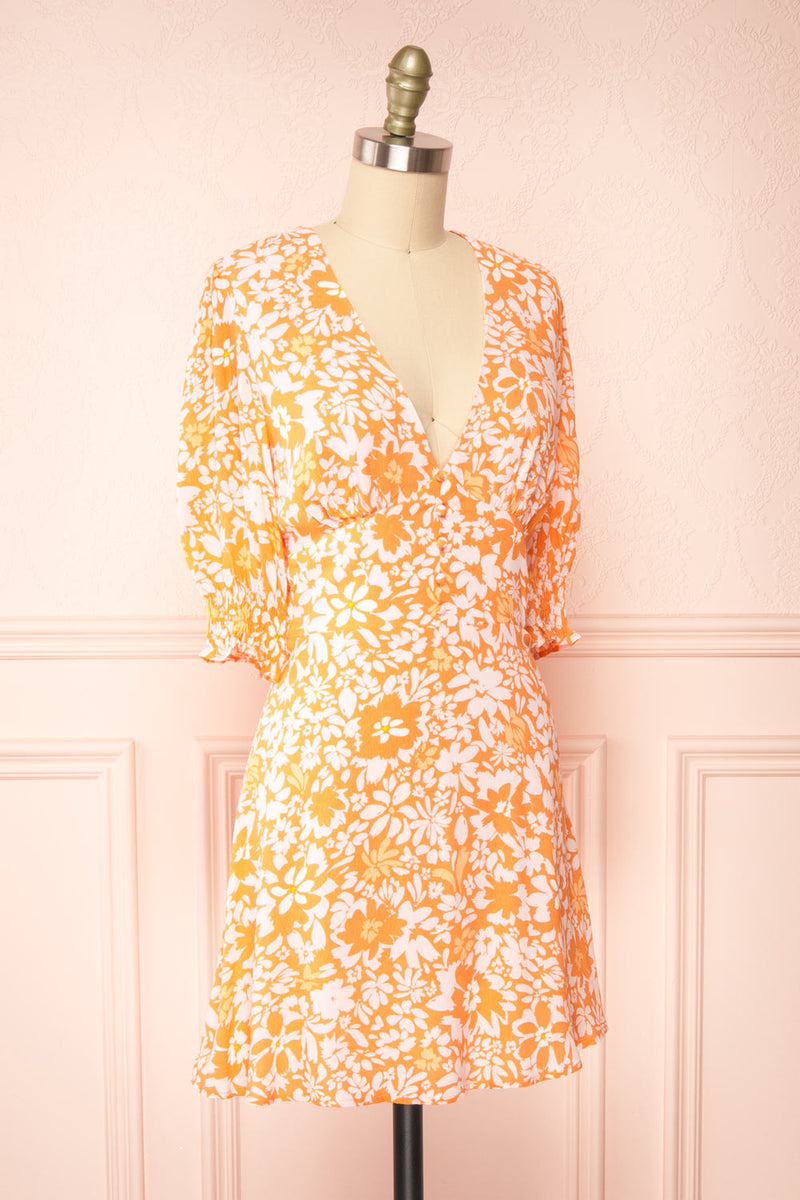 Colbie Short Chiffon Floral Dress w/ 3/4 Sleeves | Boutique 1861