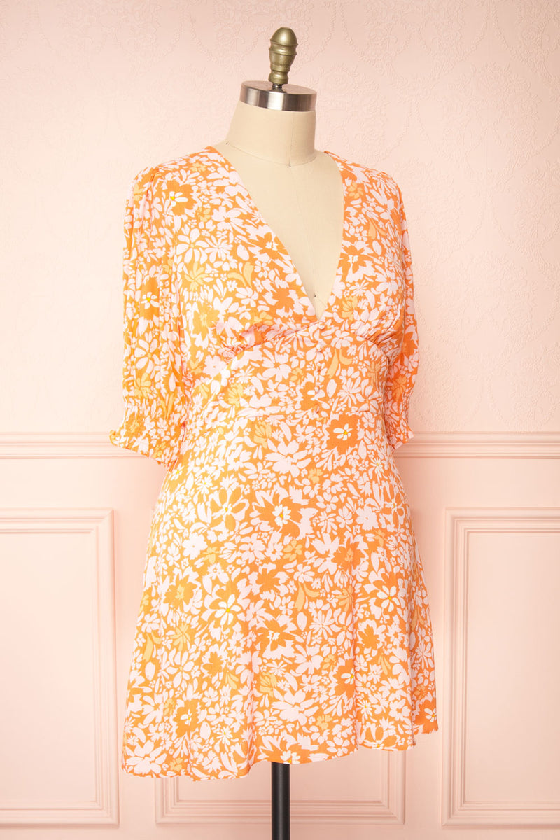 Colbie Short Chiffon Floral Dress w/ 3/4 Sleeves | Boutique 1861