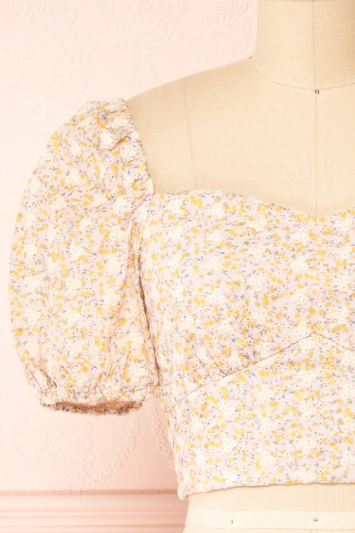 Elsa Pink Floral Embroidered Crop Top w/ Puff Sleeves | Boutique 1861