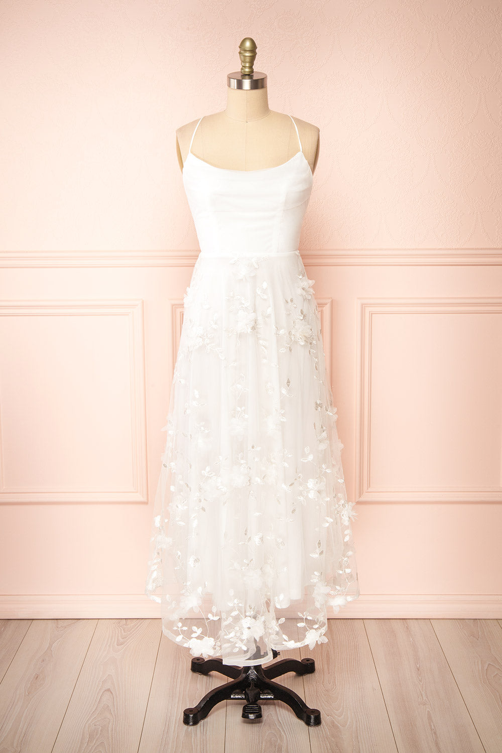 Eneka White Midi Tulle Dress w/ Floral Embroidery | Boudoir 1861
