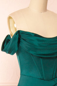 Evolet Green Off-Shoulder Corset Maxi Dress | Boudoir 1861
