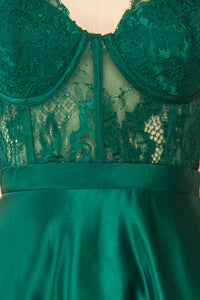Geraldine Emerald Lace Bustier Maxi Dress | Boutique 1861