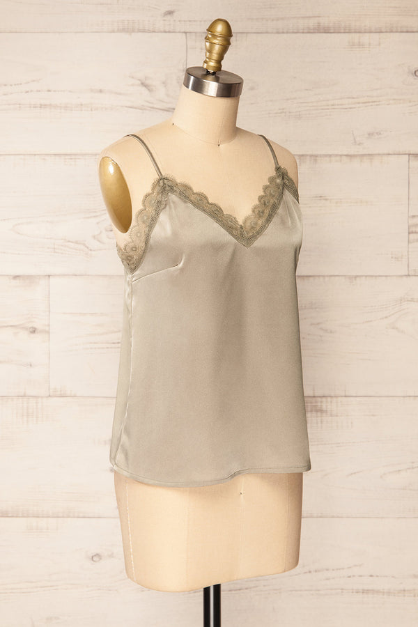 Hwasa Sage Satin Cami with Lace Trim | La petite garçonne