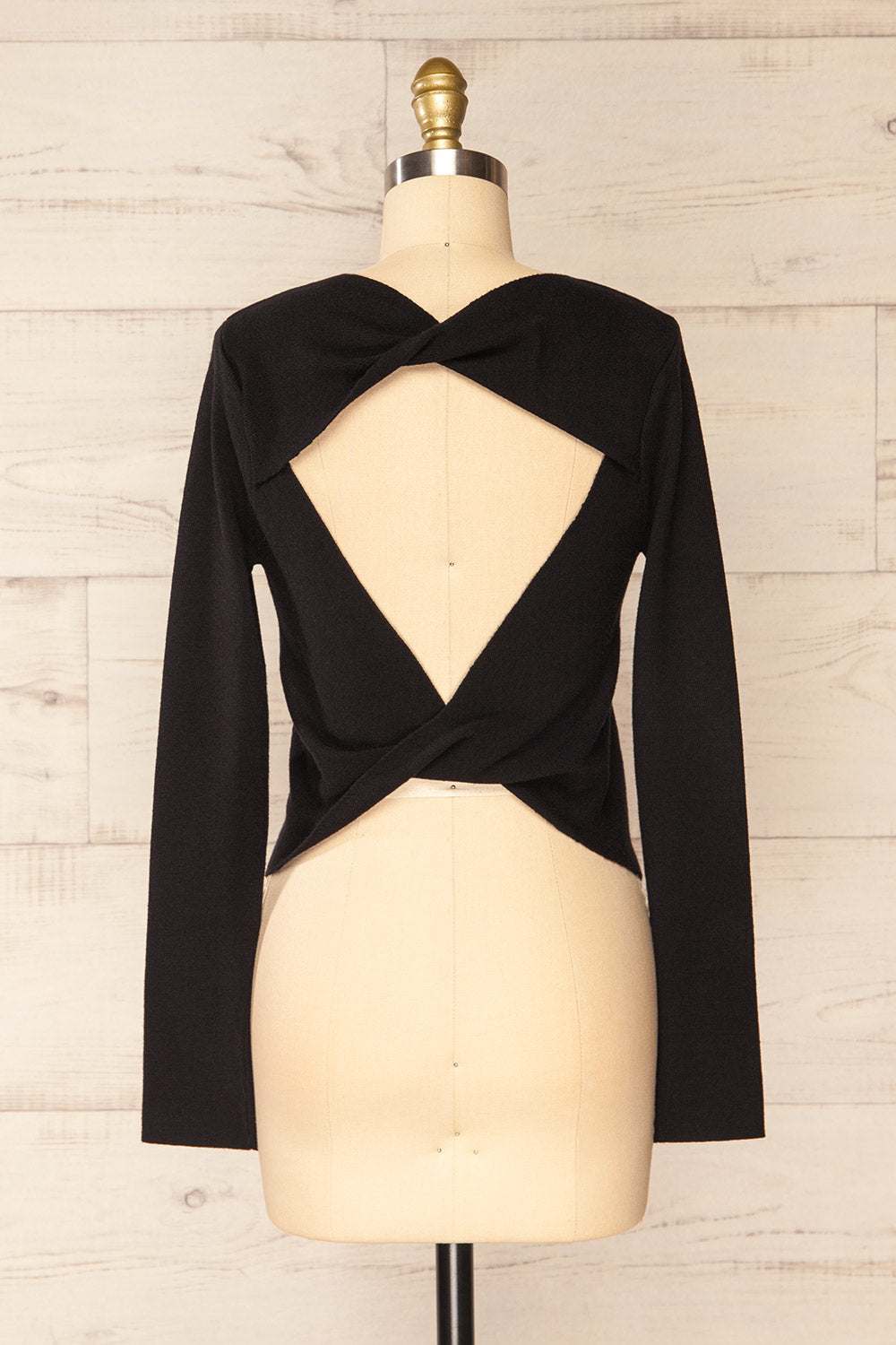 Jorden Black Long Sleeve Crossed Back Top | La Petite Garçonne
