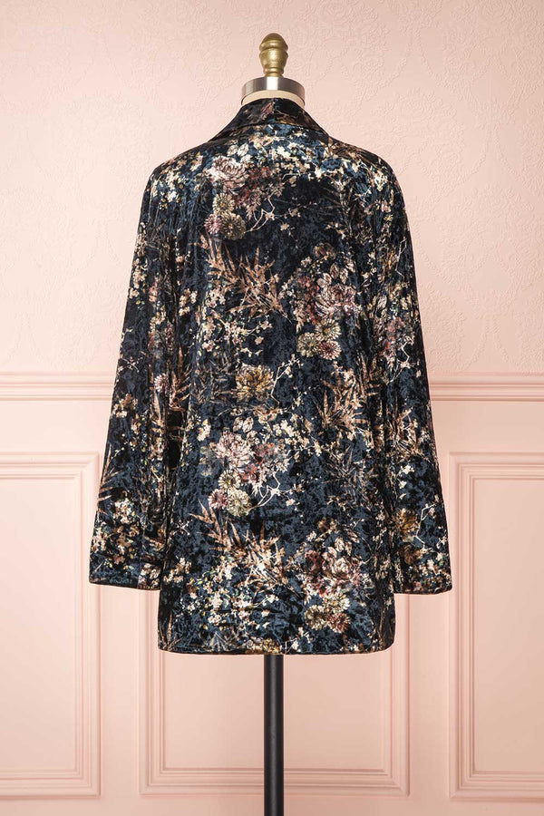 Kassiah Black Floral Velvet Open Blazer | Boutique 1861