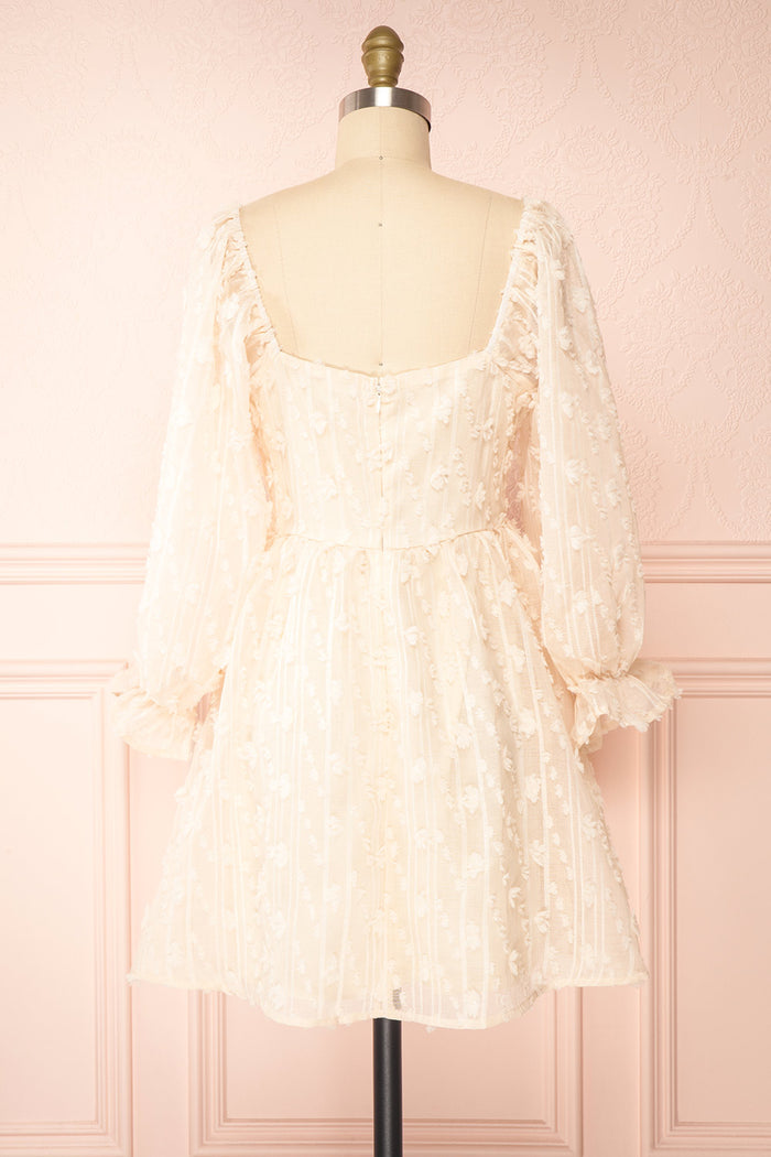 Laudat Short Beige Plumetis Dress w/ Puffy Sleeves | Boutique 1861