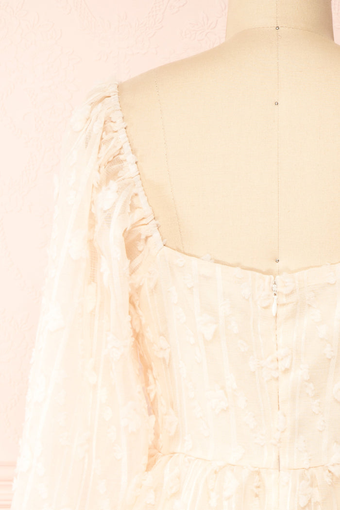 Laudat Short Beige Plumetis Dress w/ Puffy Sleeves | Boutique 1861