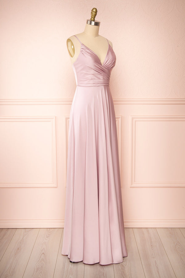 Lizza Mauve Robe Maxi en Satin avec Fente | Boudoir 1861