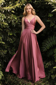Lizza Pink Satin Maxi Dress with Slit | Boudoir 1861