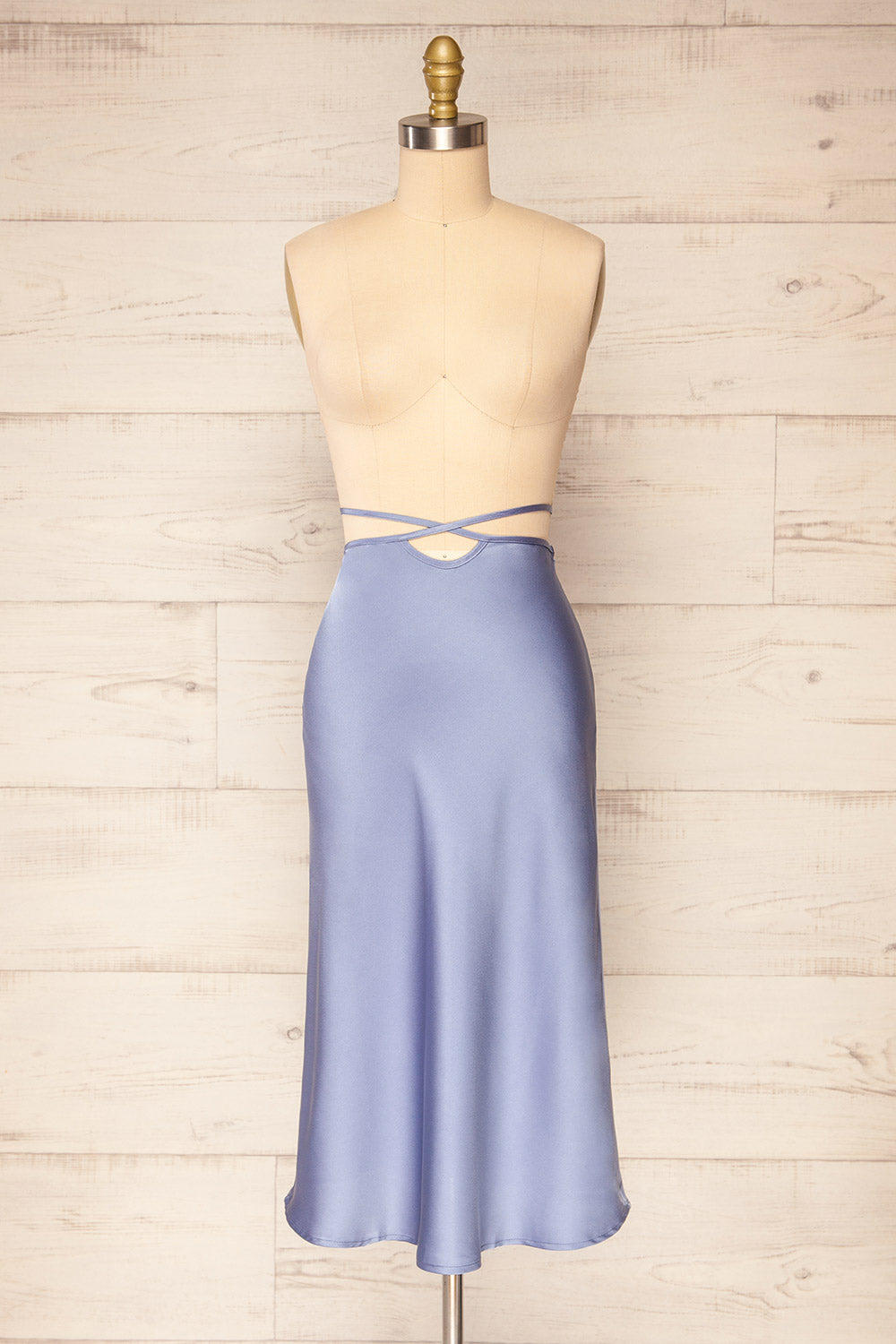 Maddie Blue Satin Midi Skirt | La petite garçonne
