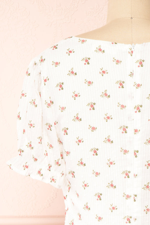 Marva White Floral V-Neck Short Sleeve Dress | Boutique 1861