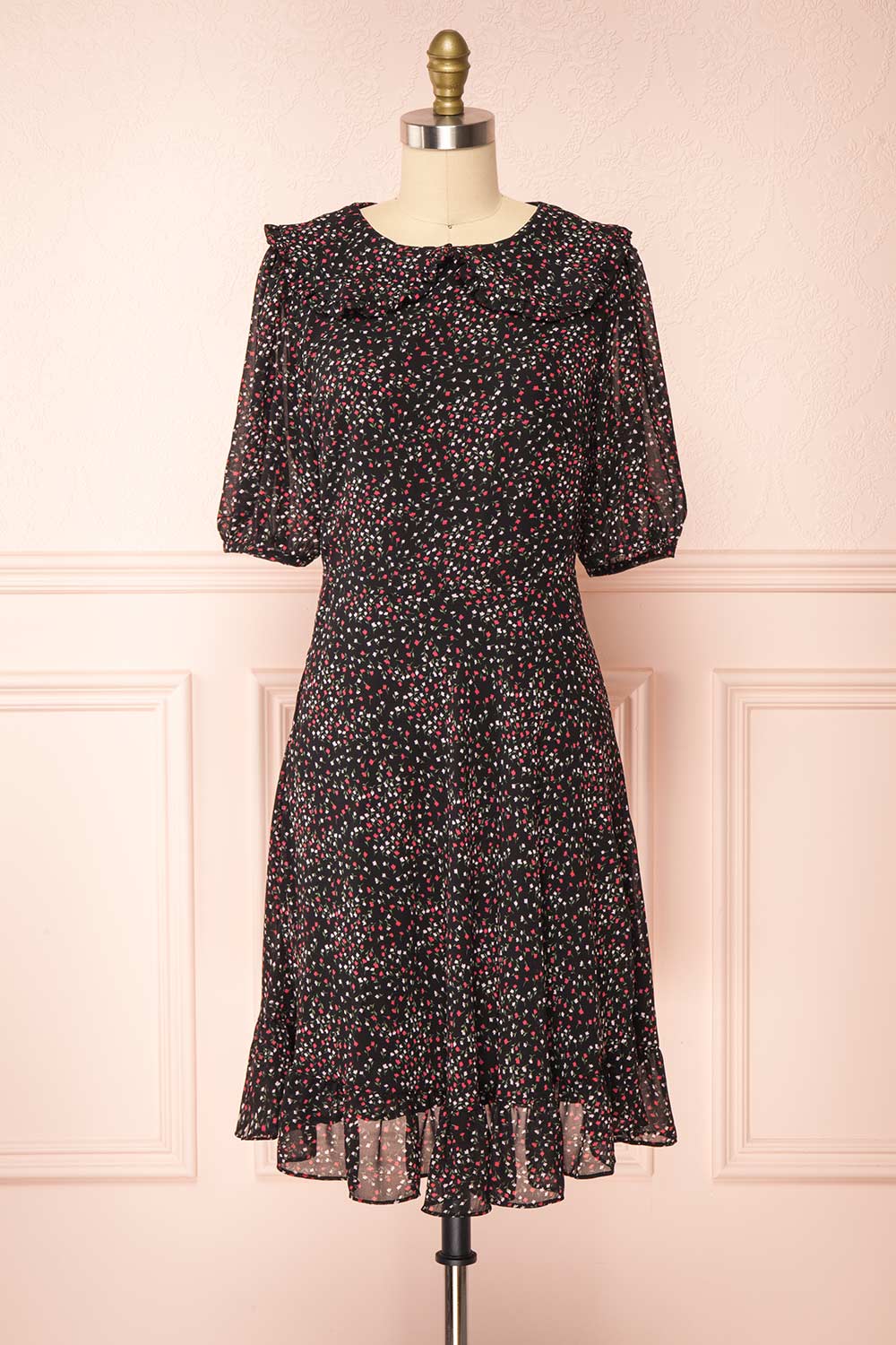 Milly Black Short Chiffon Dress w/ Puffy Sleeves | Boutique 1861