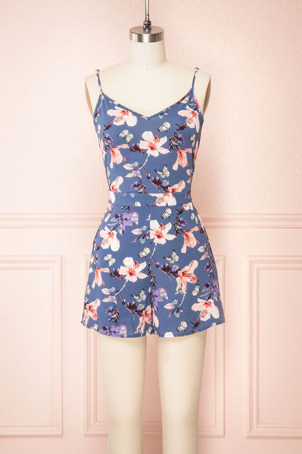 Nouli Blue Floral Sleeveless V-Neck Romper | Boutique 1861
