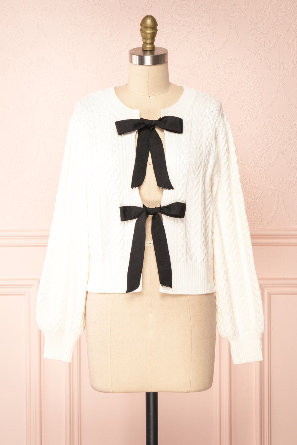 Panda Cropped Knit Cardigan w/ Bow Detail | Boutique 1861