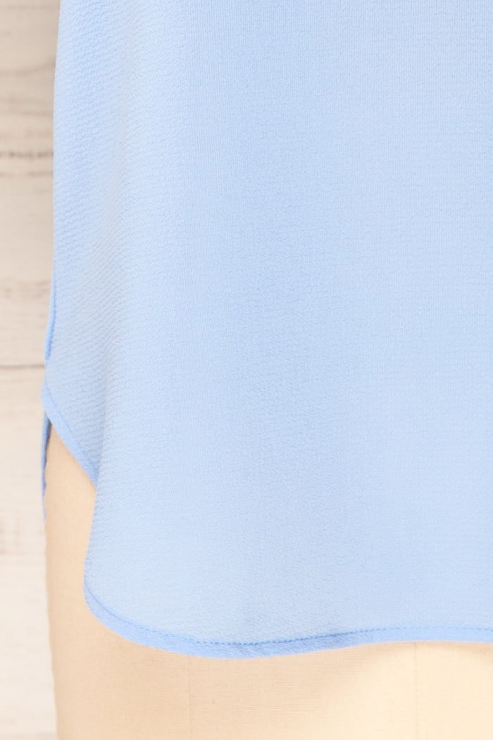 Perth Blue Crepe Short Sleeve Blouse | La petite garçonne