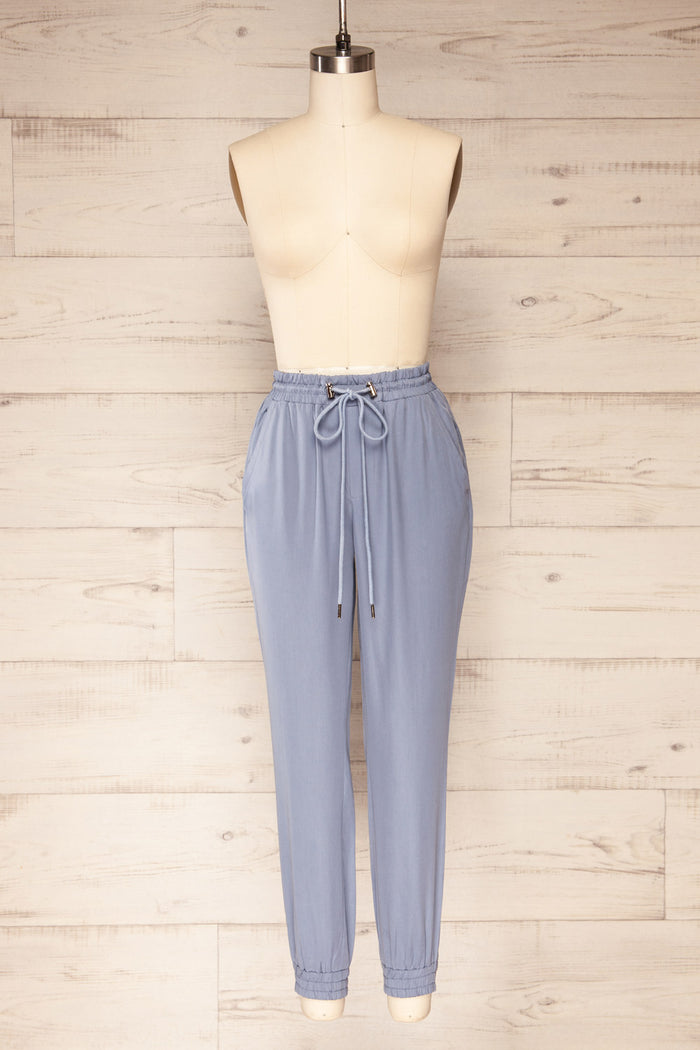 Puck Blue High-Waisted Drawstring Pants | La petite garçonne