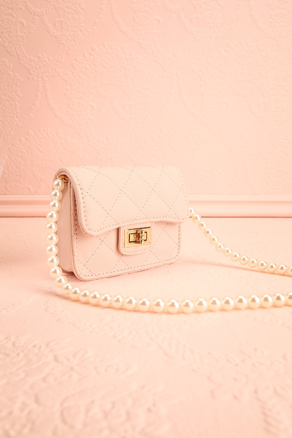 Ruth Blush Small Clutch Bag w/ Pearl Strap | Boutique 1861
