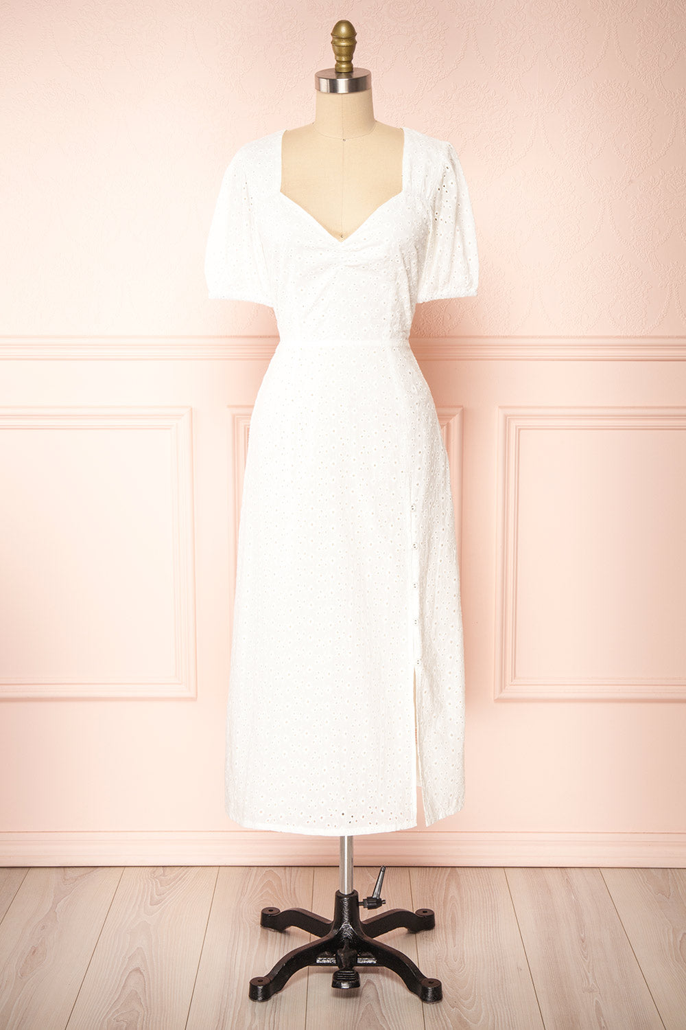 Senga White Short Sleeve Embroidered Midi Dress | Boutique 1861