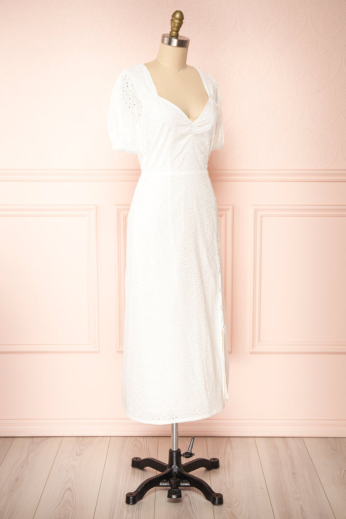 Senga White Short Sleeve Embroidered Midi Dress | Boutique 1861