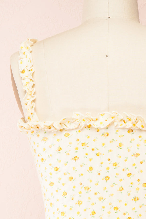 Sevati Yellow Ribbed Floral Bodysuit with Ruffles | Boutique 1861