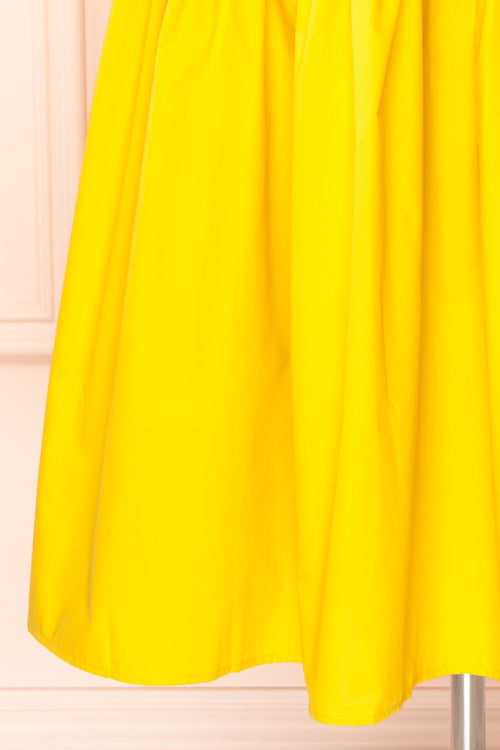 Syke Yellow A-Line Tiered Midi Dress w/ Open Back | Boutique 1861
