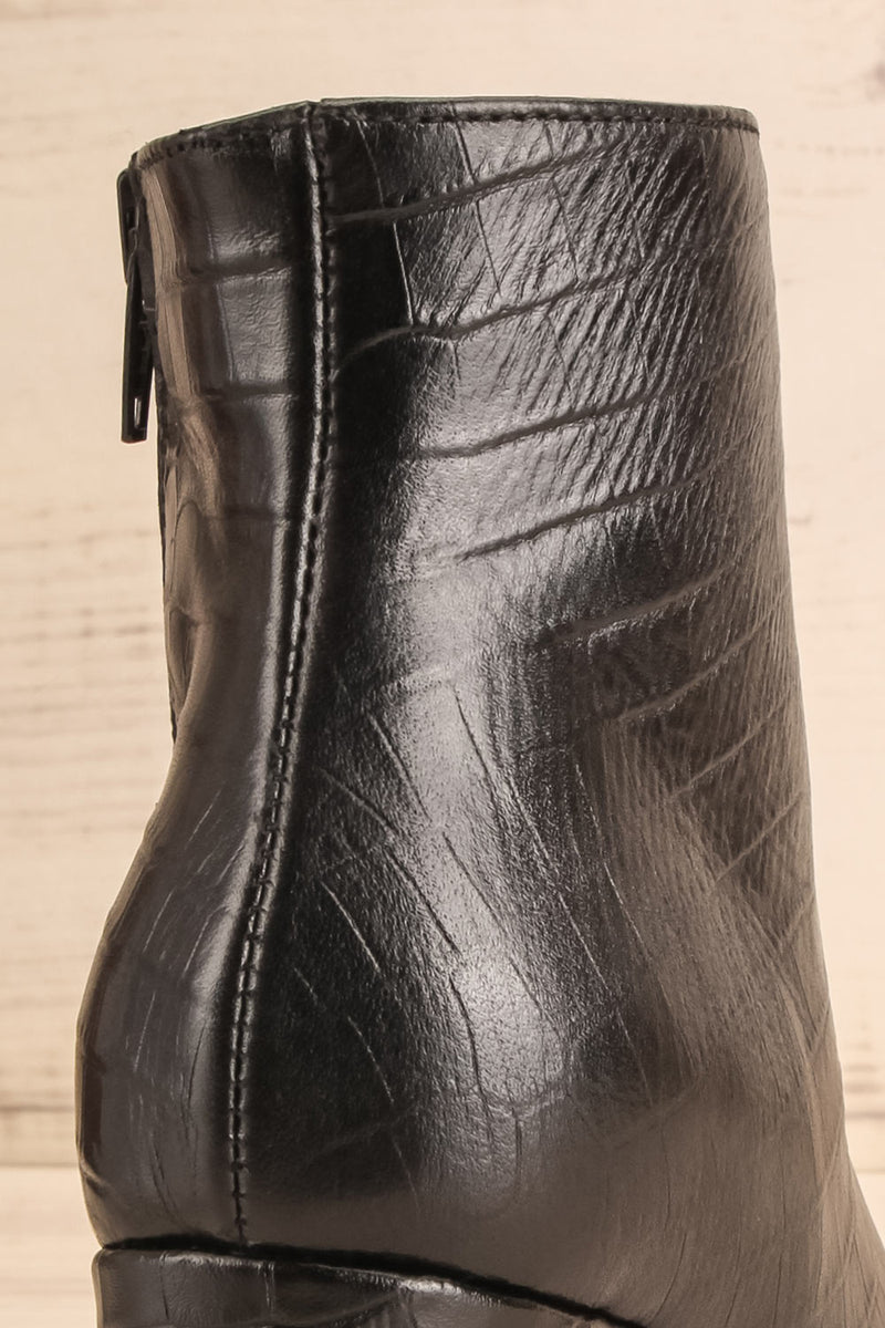 Tobi Black Crocodile Skin Heeled Ankle Boots | La Petite Garçonne