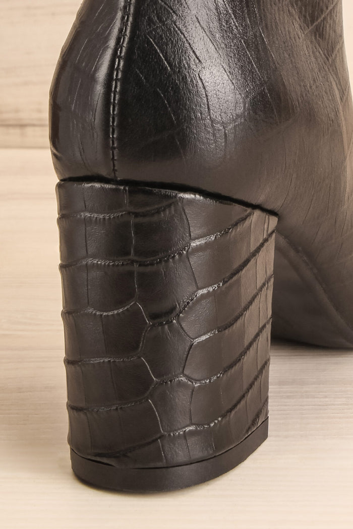 Tobi Black Crocodile Skin Heeled Ankle Boots | La Petite Garçonne