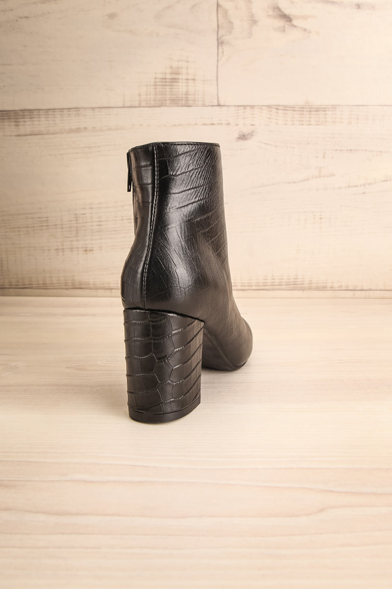 Tobi Black Crocodile Skin Heeled Ankle Boots | La Petite Garçonne