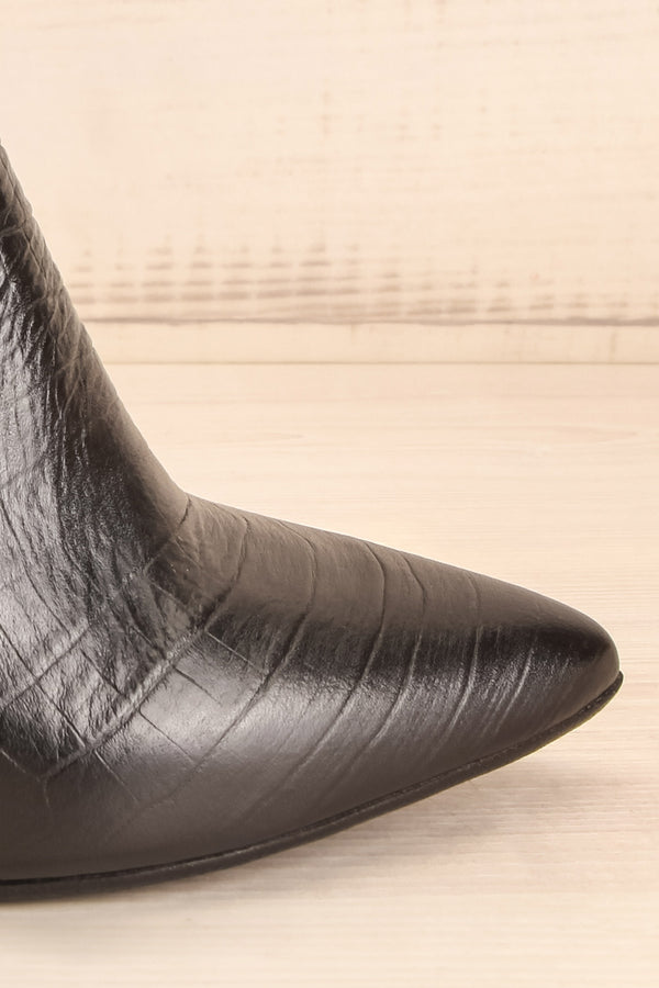 Tobi Black Crocodile Skin Heeled Ankle Boots | La Petite Garçonne