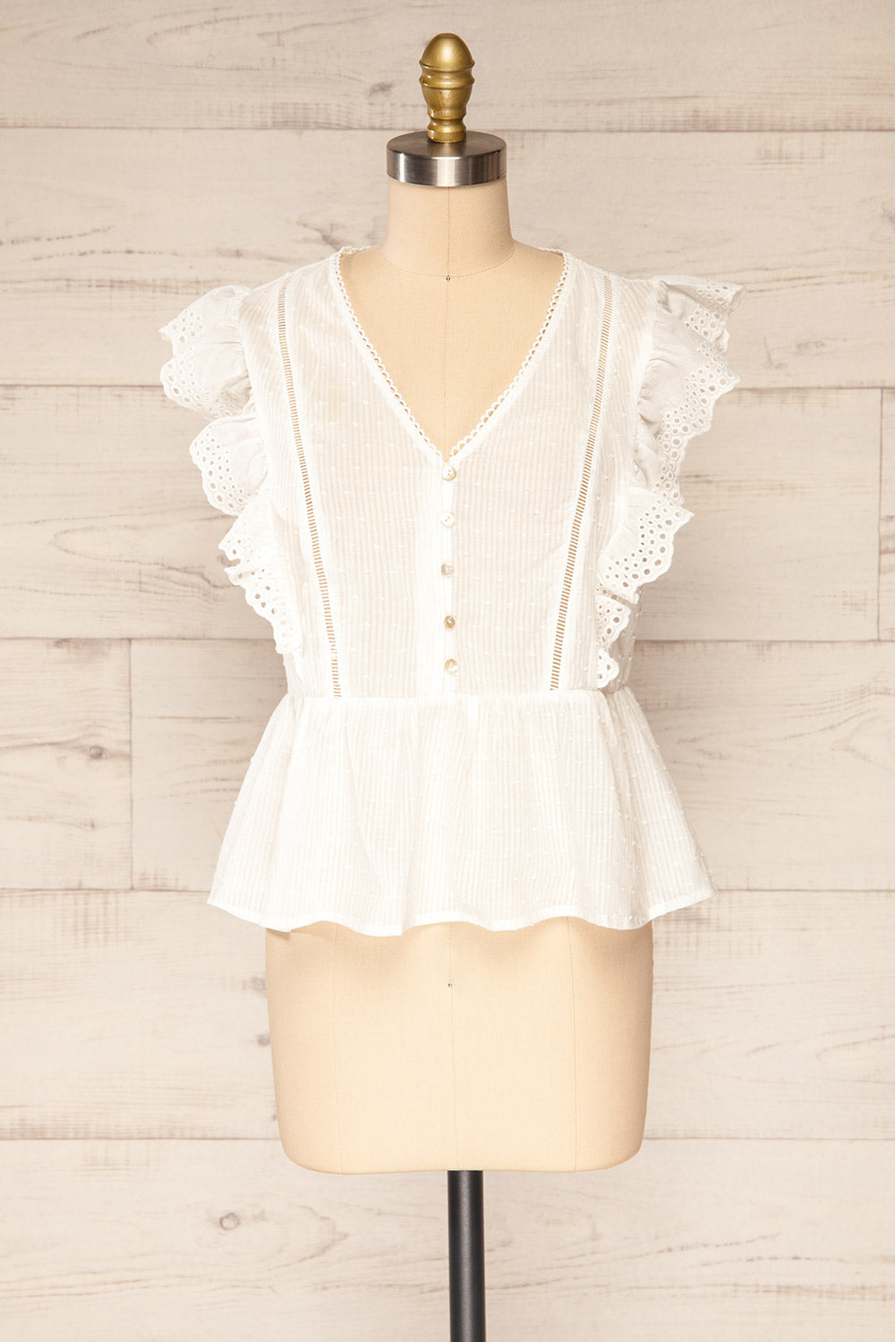 Vaals White V-Neck Blouse with Frills | La petite garçonne