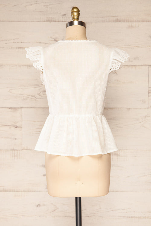 Vaals White V-Neck Blouse with Frills | La petite garçonne