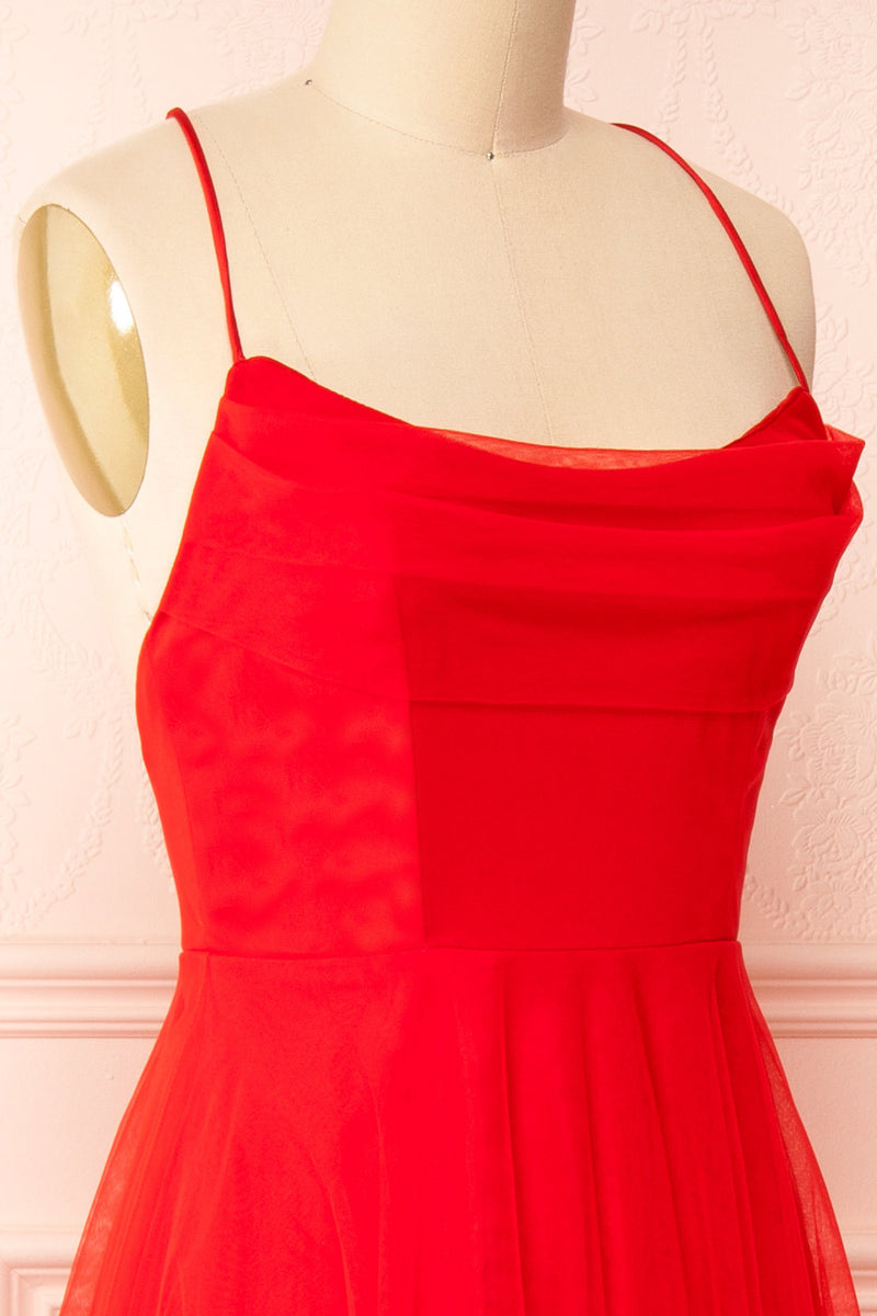 Valerie Red A-Line Tulle Midi Dress | Boutique 1861