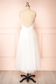 Valerie White A-Line Tulle Midi Dress | Boutique 1861