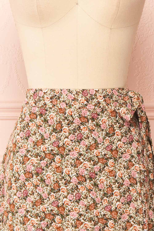 Vania Brown Floral Patterned Wrap Midi Skirt | Boutique 1861