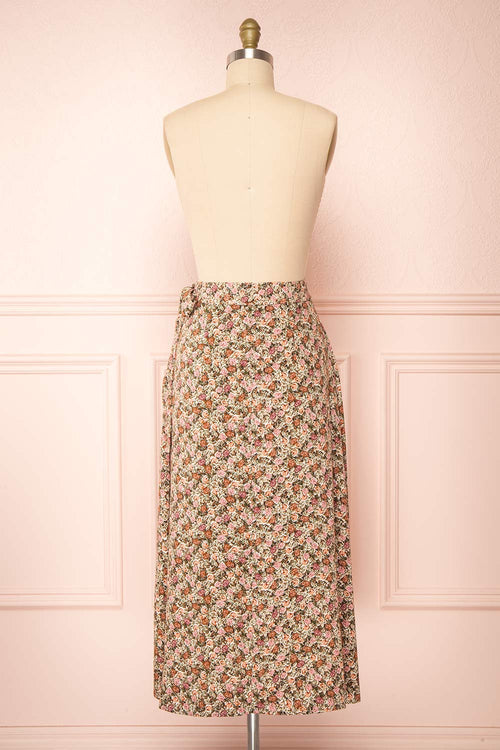 Vania Brown Floral Patterned Wrap Midi Skirt | Boutique 1861