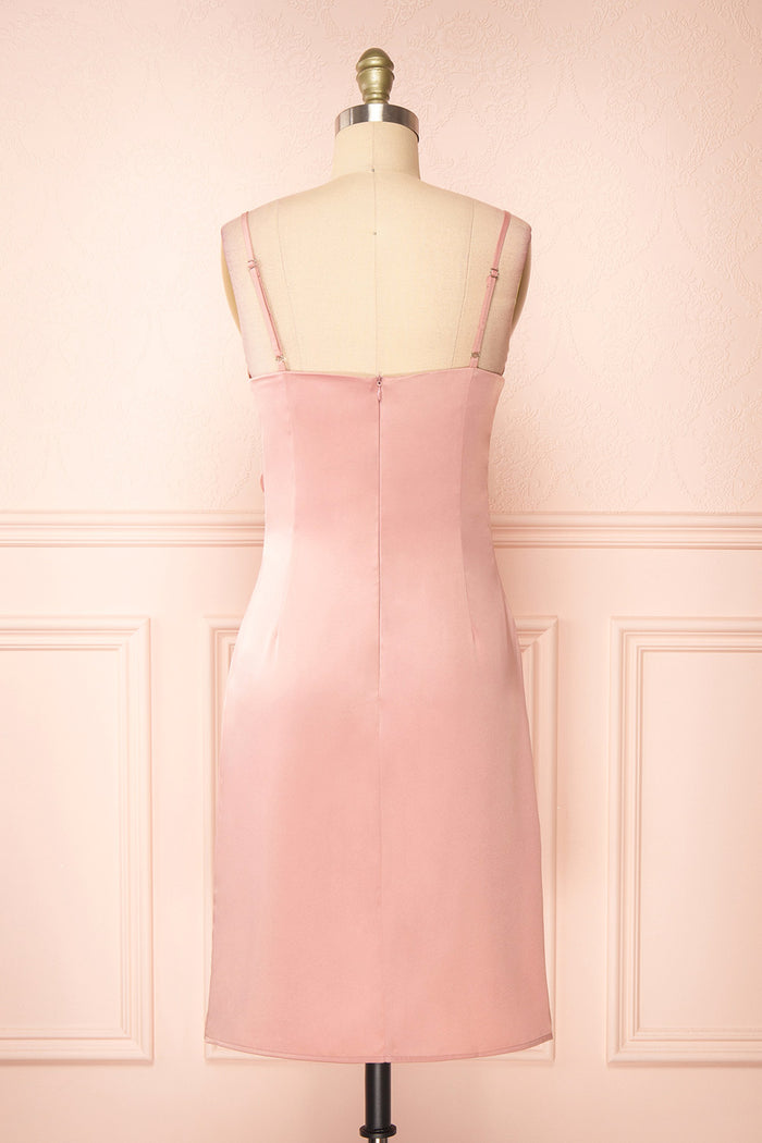Zaina Pink Cowl Neck Satin Slip Dress | Boutique 1861